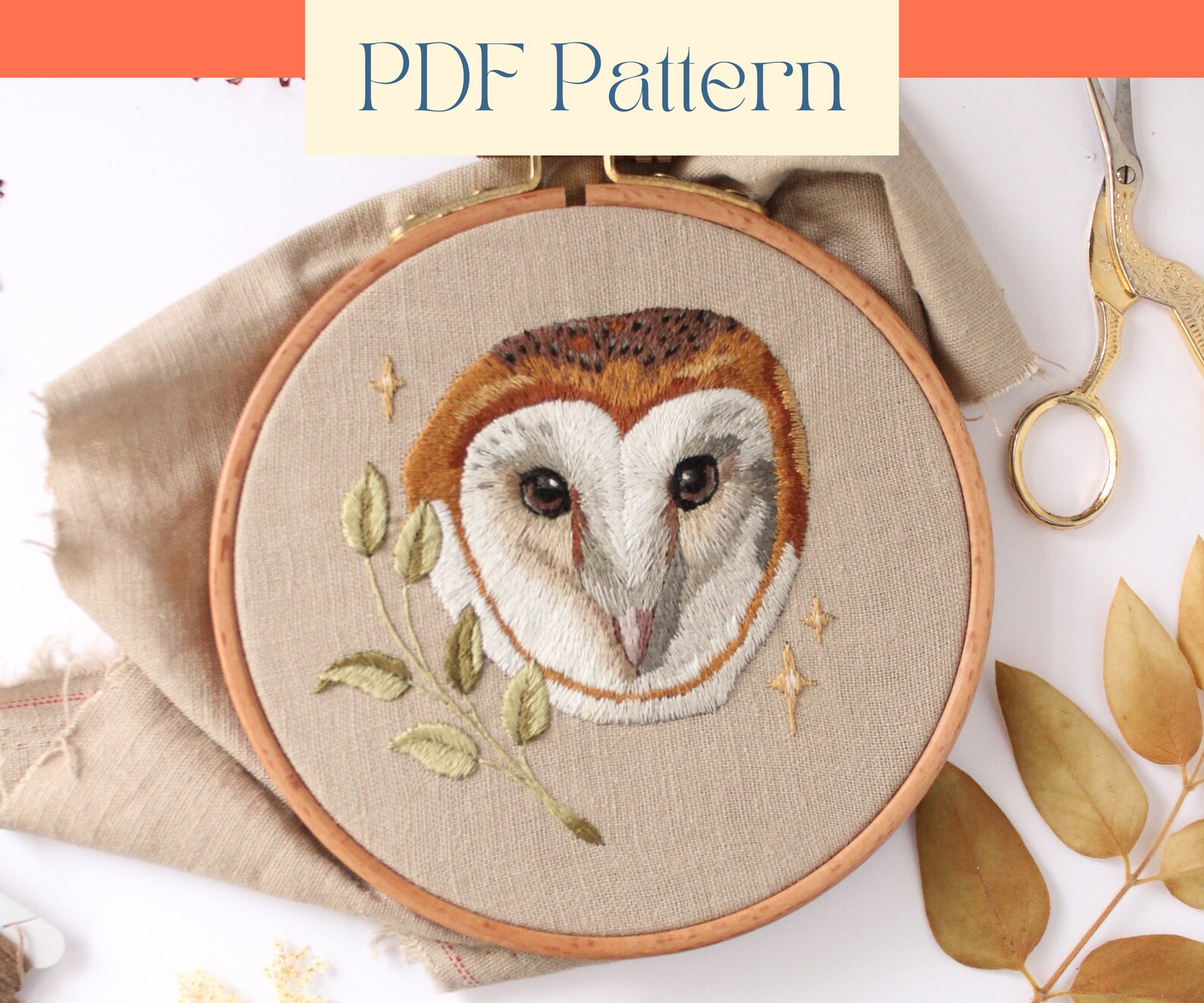 Barn Owl Embroidery Pattern Thread Painting Pattern Needle - Etsy