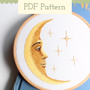 Crescent Moon Embroidery Pattern, Celestial Thread Painting - Etsy