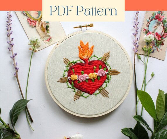 Sacred Heart Embroidery Pattern PDF Sacred Heart Stitch - Etsy Canada