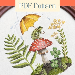 Frog and Mushroom Embroidery Pattern PDF, Thread Painting Pattern - Etsy