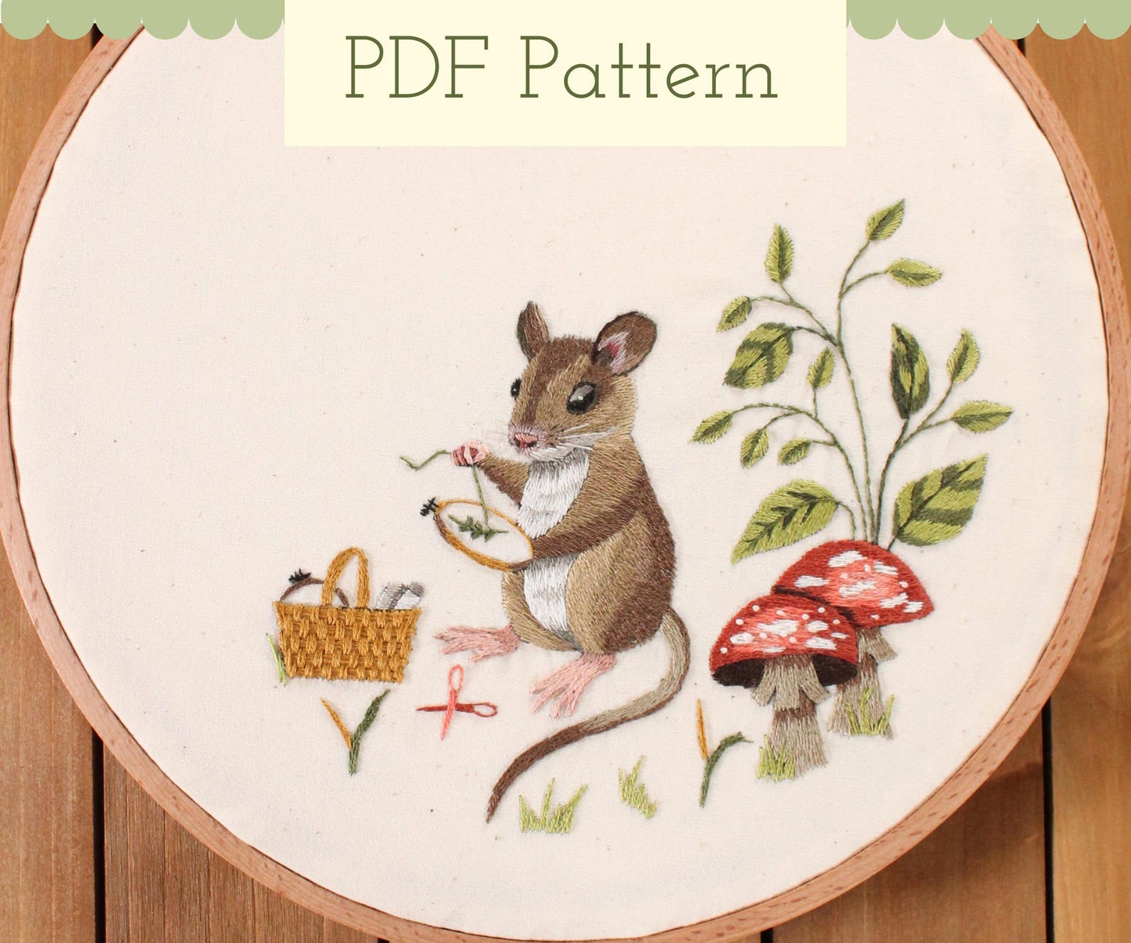 Embroidering Mouse Thread Painting Pattern, Cottagecore Embroidery ...
