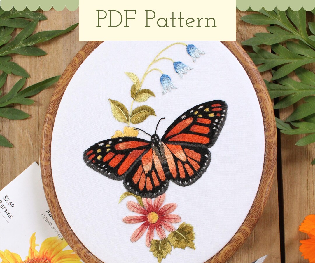 Monarch Butterfly Hand Embroidery Pattern: Thread Painting (PDF) - Etsy ...