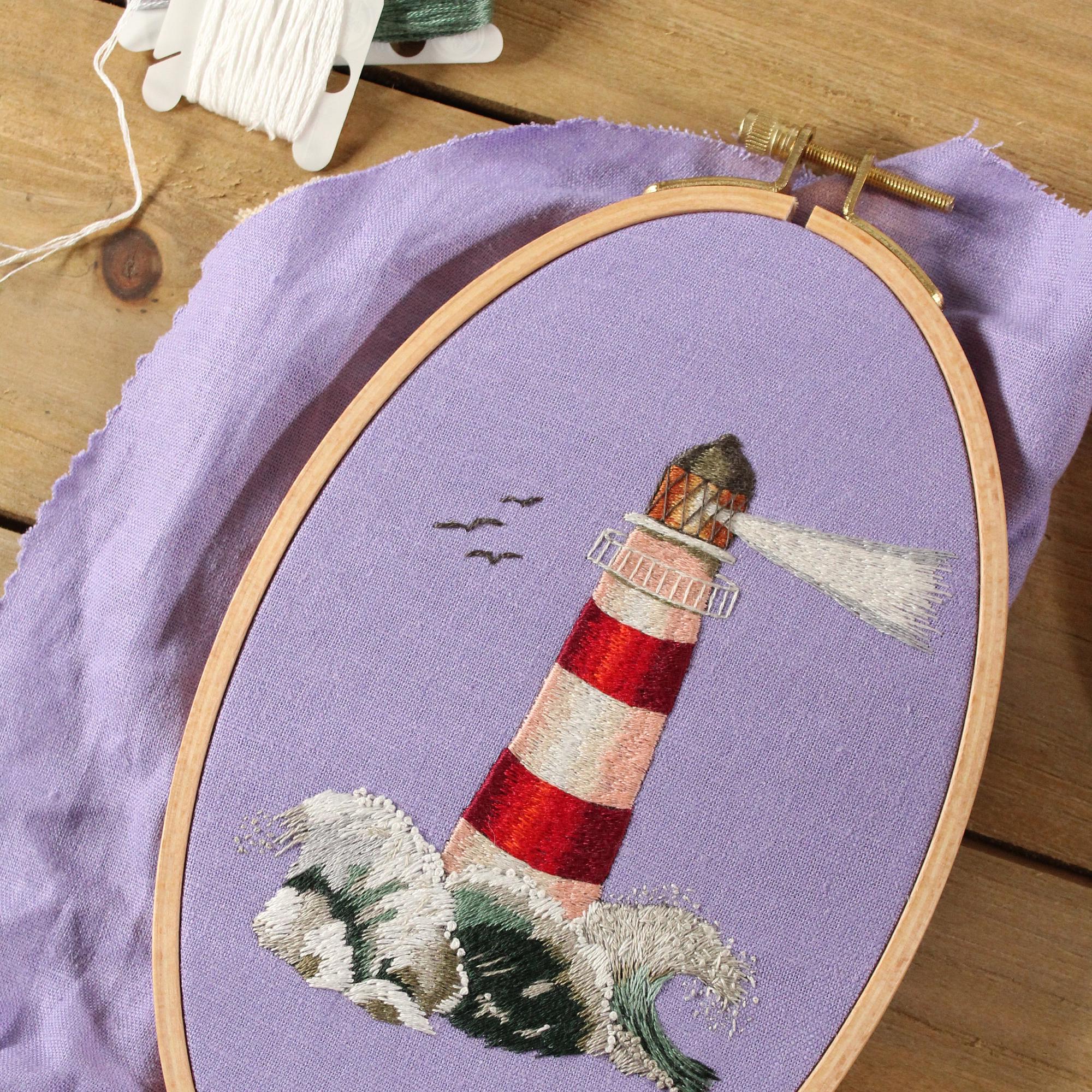 Lighthouse Embroidery Pattern, Coastal Thread Painting Design, Ocean ...