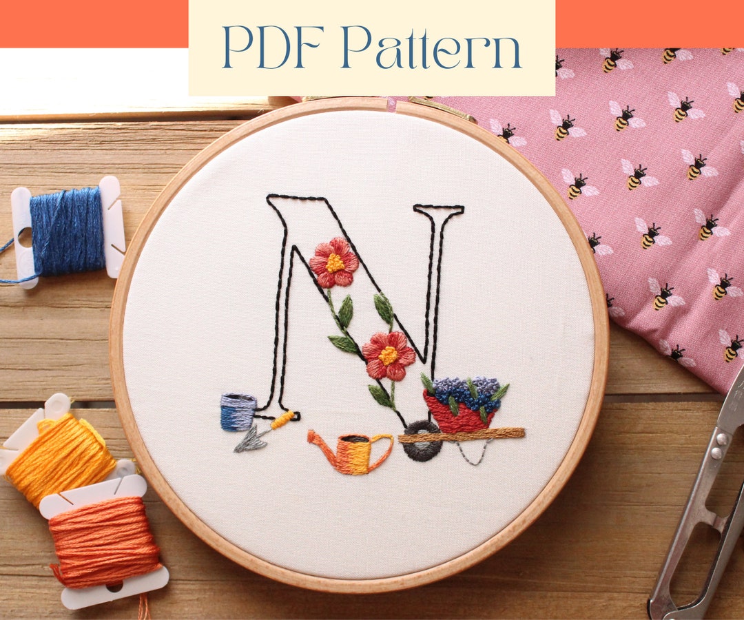 Floral Letter Embroidery Pattern PDF Initial Embroidery Hoop Hand ...