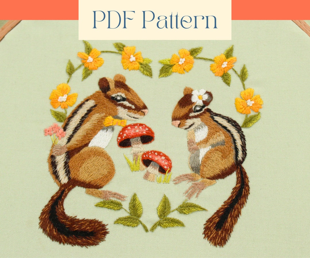 Chipmunks in Love Thread Painting Pattern Cute Animals Inside Floral ...