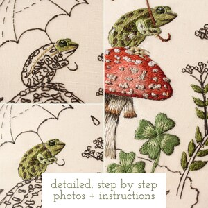 Frog and Mushroom Embroidery Pattern PDF, Woodland Thread Painting ...