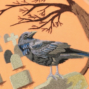 Raven in Graveyard, Completed Embroidery Hoop Art, Finished Crow in Cemetery Embroidery - Etsy