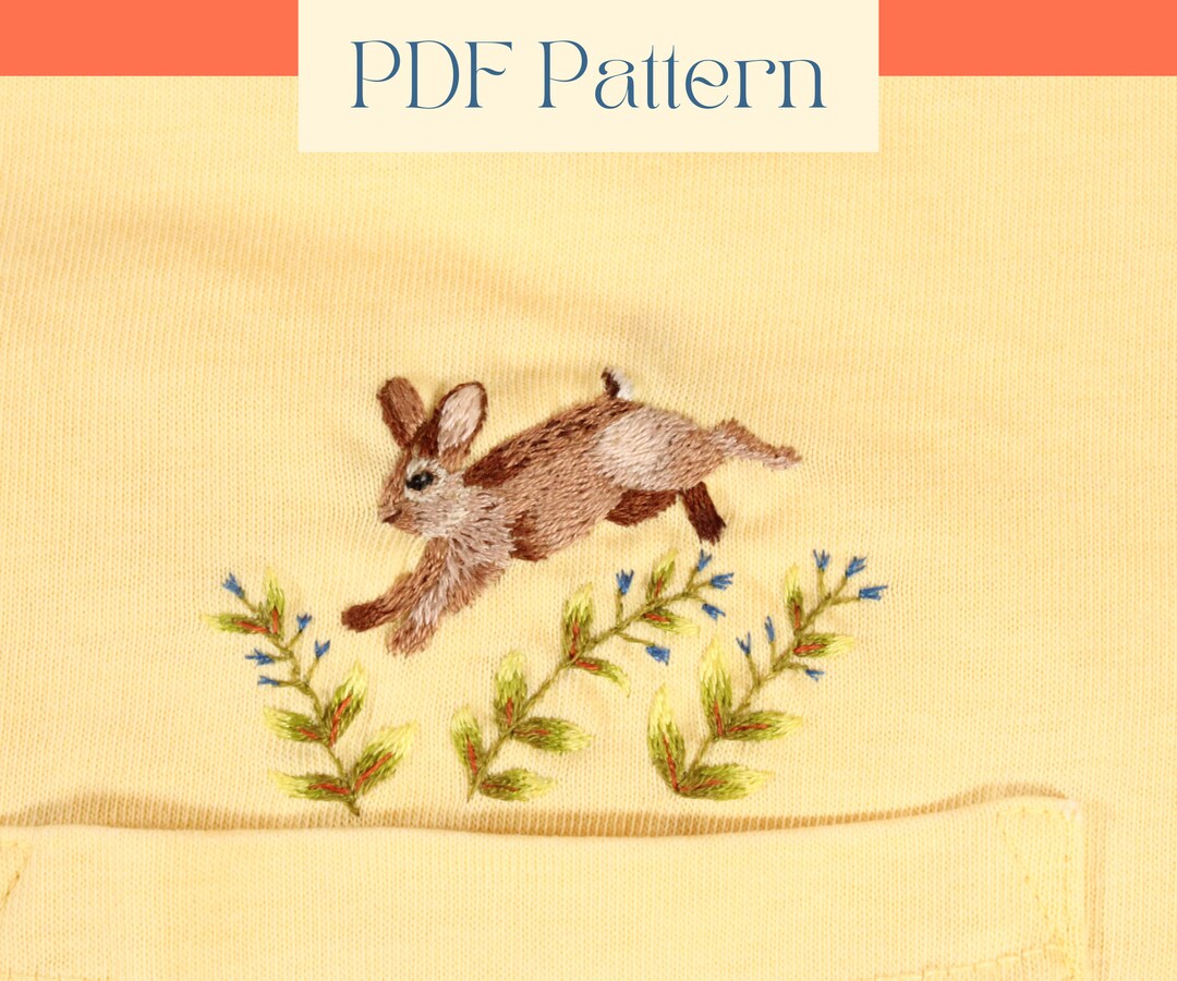 Leaping Rabbit Thread Painting Pattern Bunny Embroidery Design for ...