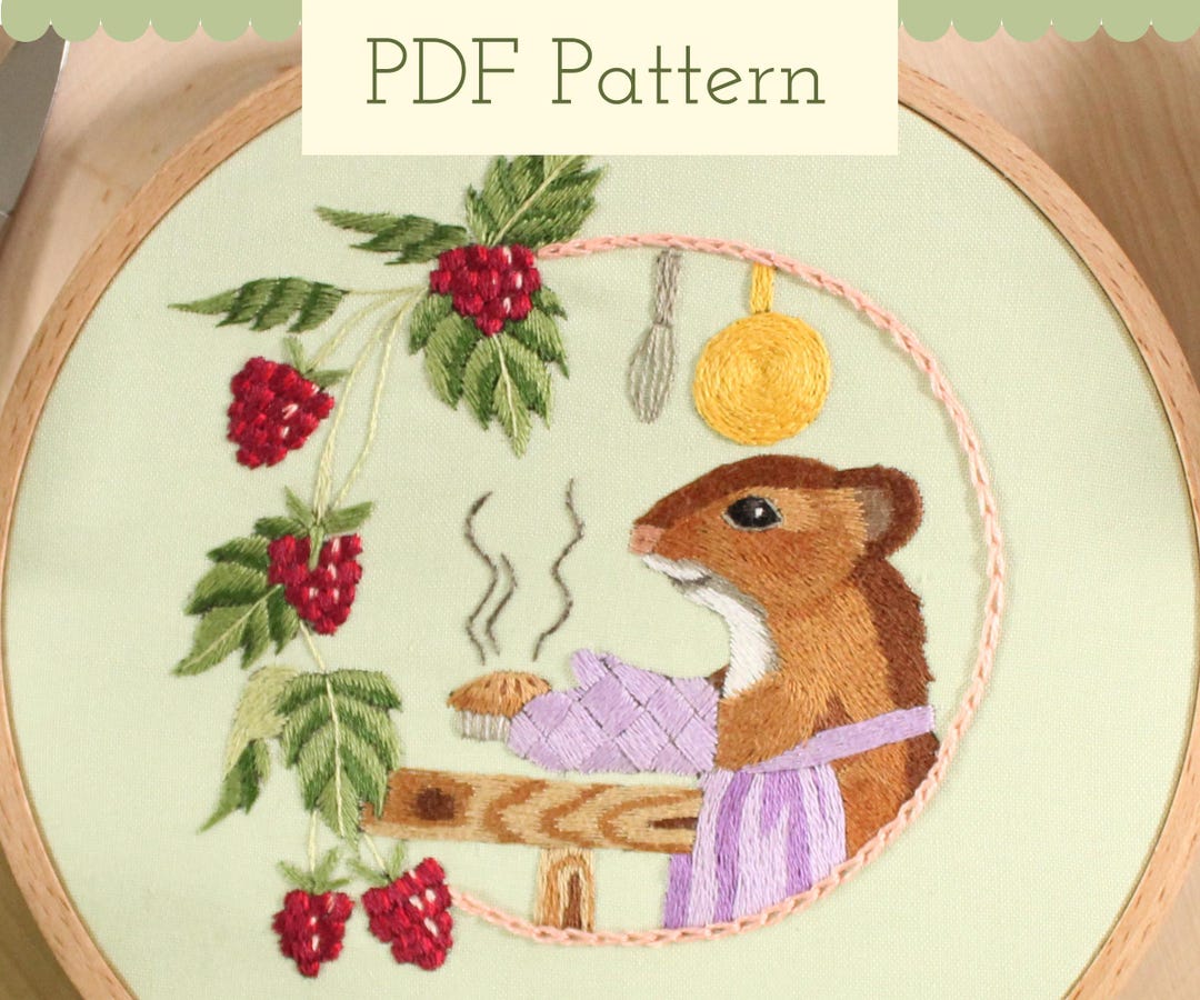 Baking Mouse Thread Painting Pattern, Cute Cottagecore Embroidery ...