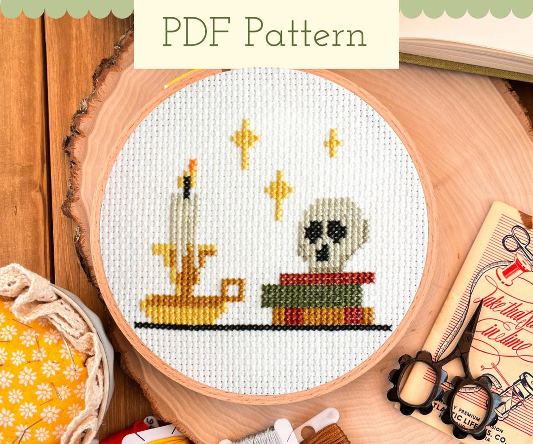 Gothic Library Cross Stitch Pattern, Bookish Dark Academia Mini Cross ...