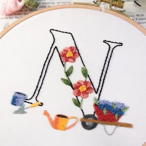 Floral Letter Embroidery Pattern PDF - Initial Embroidery Hoop - Hand ...