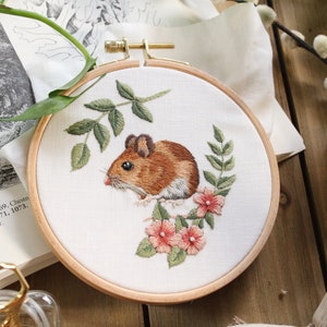 Mouse Thread Painting Pattern, Cottagecore Embroidery Design, Needle ...