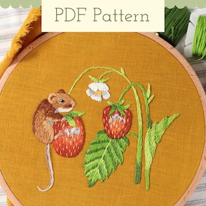 PDF Pattern - Field Mouse and Strawberry - Thread Painting Pattern ...