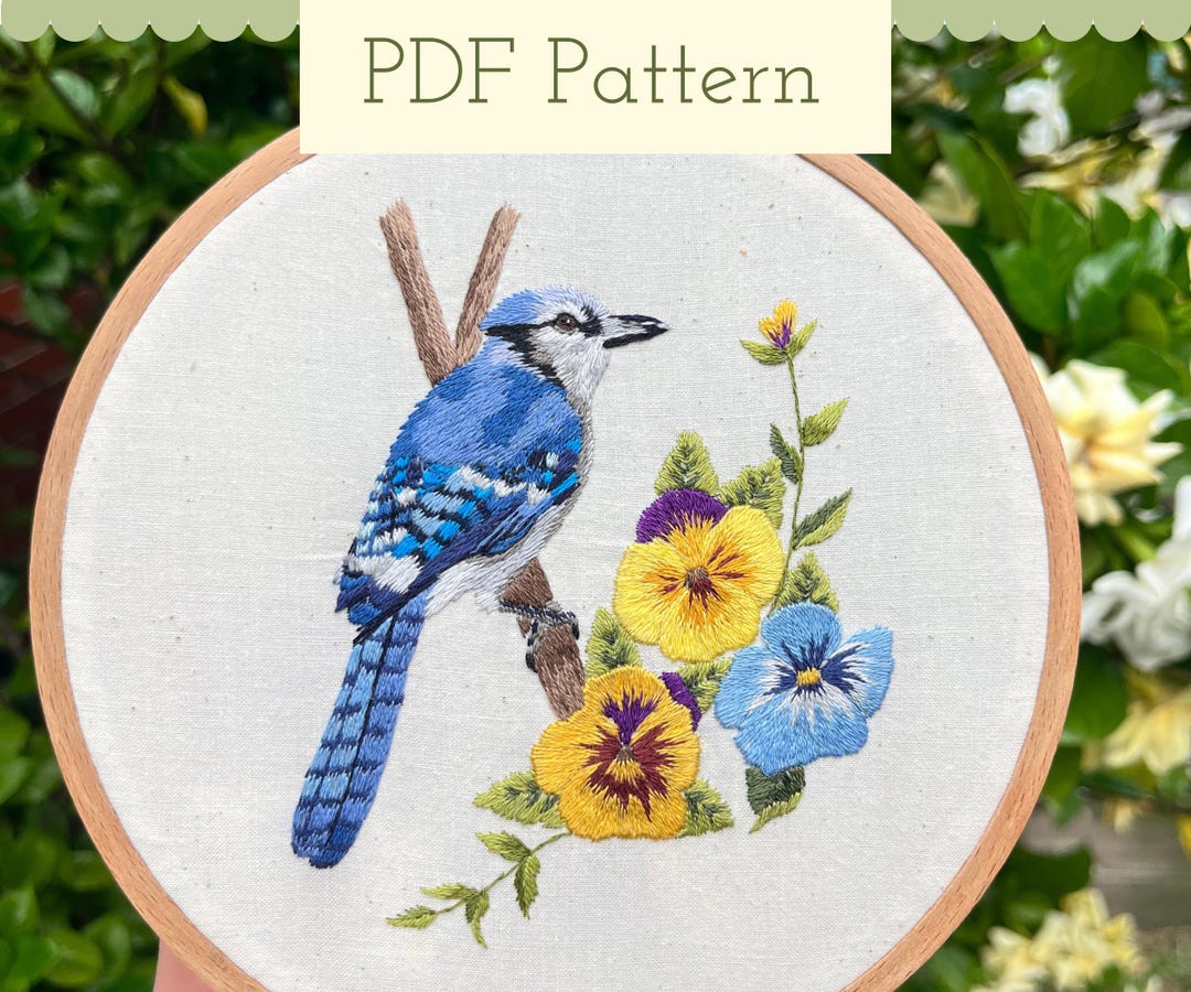 Blue Jay Embroidery Design: Step by Step Thread Painting Pattern (PDF ...