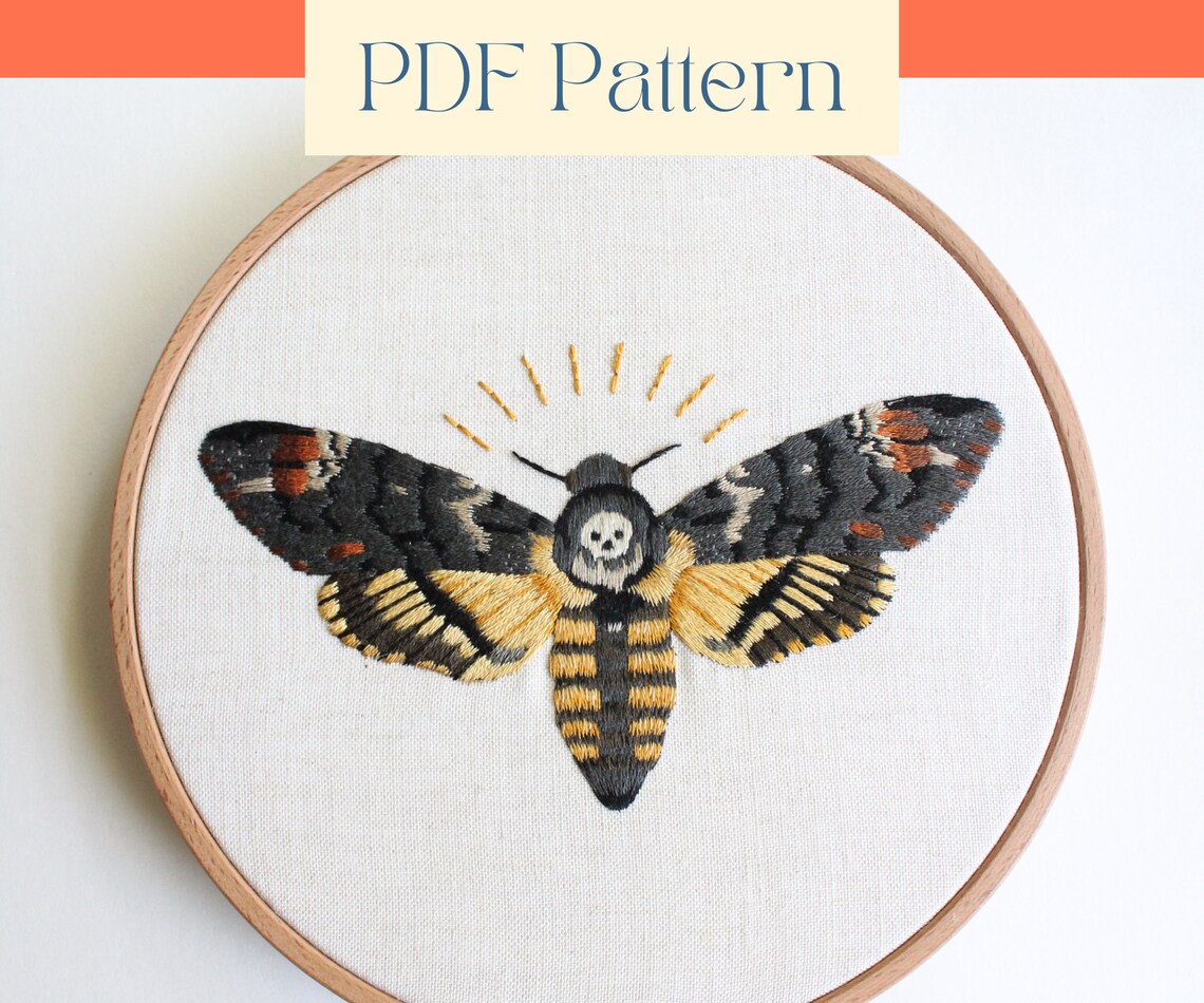 Deaths Head Hawk Moth Hand Embroidery Pattern Thread Painting - Etsy ...