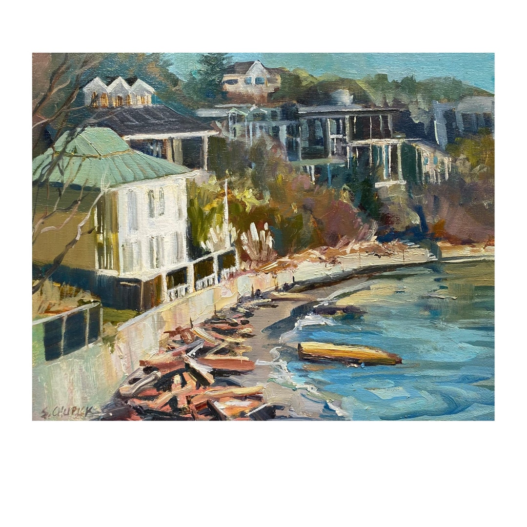 Victoria BC Art, Original Oil Painting, 8x10 Oil on Panel, Gonzales Bay ...