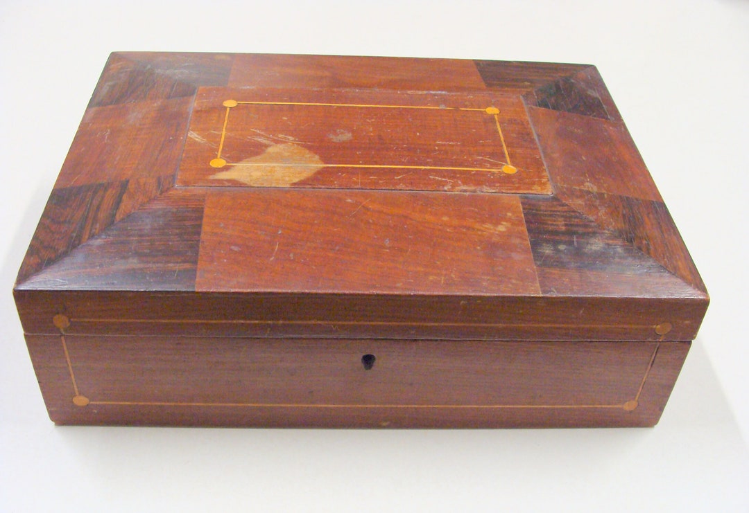 Antique Wooden Document Box W/ Decorative Inlay, Multiple Decorative ...