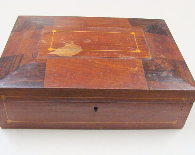 Antique Wooden Document Box W/ Decorative Inlay, Multiple Decorative ...