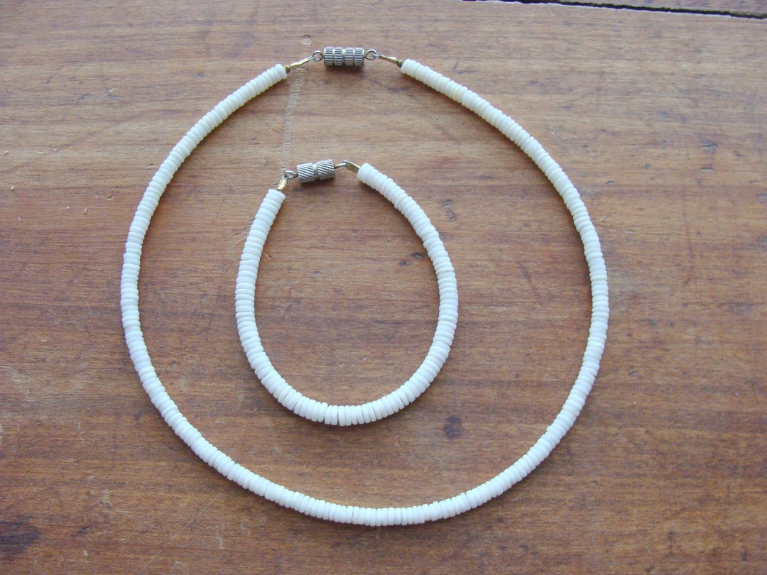 Vintage Puka Shell Necklace and Matching Bracelet, 14.5 Inches and 7 ...