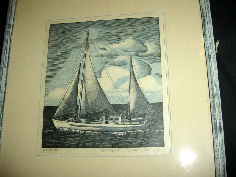 Original 1954 Harold Mallette Dean Signed Woodblock Print, Adios II ...