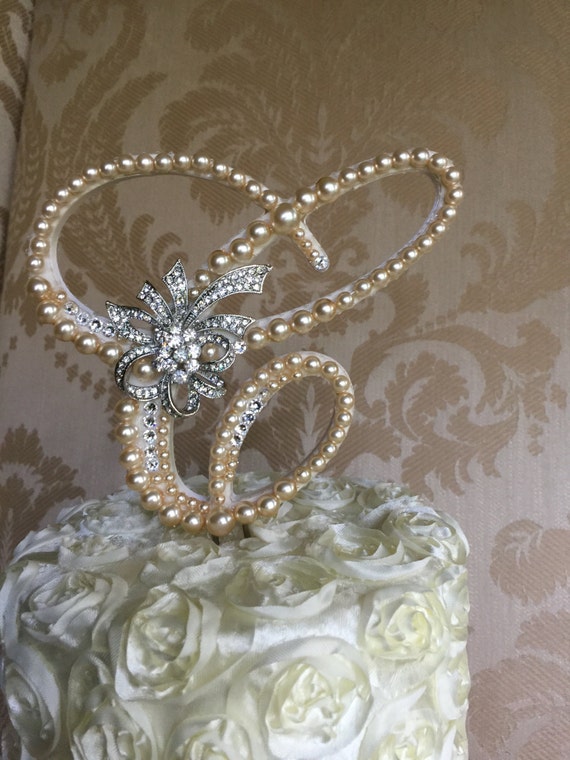 Items Similar To Monogram Pearl Cake Topper Custom C Cake Topper Bling