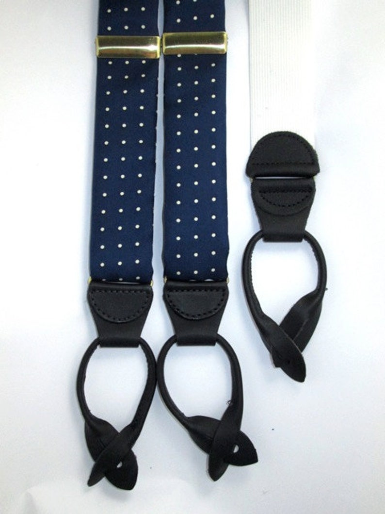 Men's SILK SUSPENDERS BRACES Churchill Classic Navy Polka Dot Galluses ...