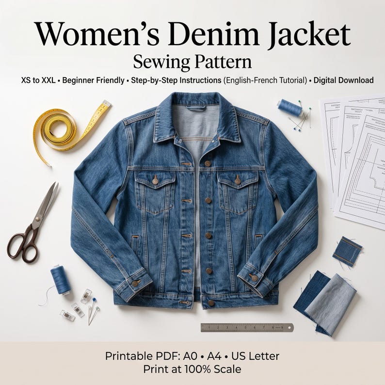 Women's Denim Jacket Sewing Pattern PDF, Beginner Friendly Tutorial ...