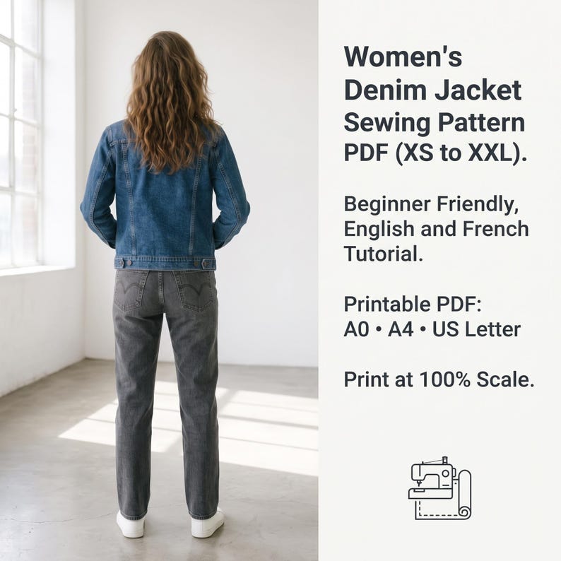 Women's Denim Jacket Sewing Pattern PDF, Beginner Friendly Tutorial ...
