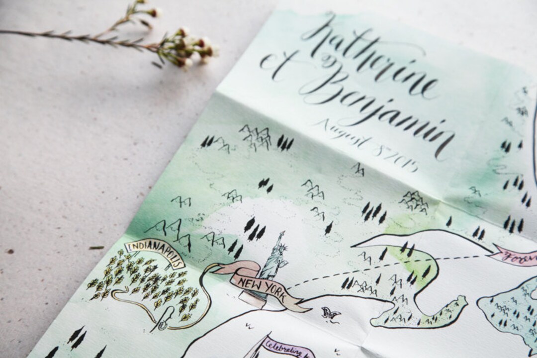 Custom Illustrated Large Map Invitation - Unique Wedding Stationery - Etsy