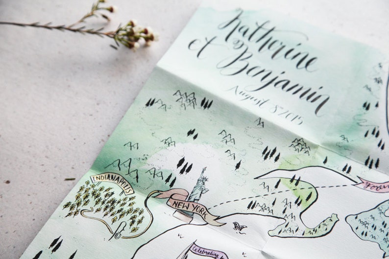 Custom Illustrated Large Map Invitation - Unique Wedding Stationery - Etsy