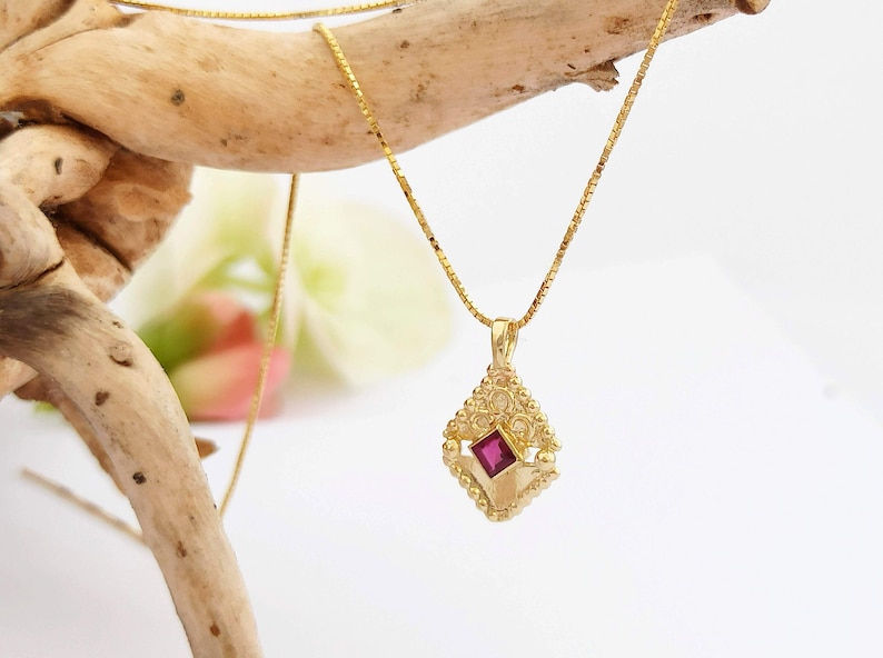Gold ruby necklace Gold pendant necklace 14k Gold Necklace | Etsy