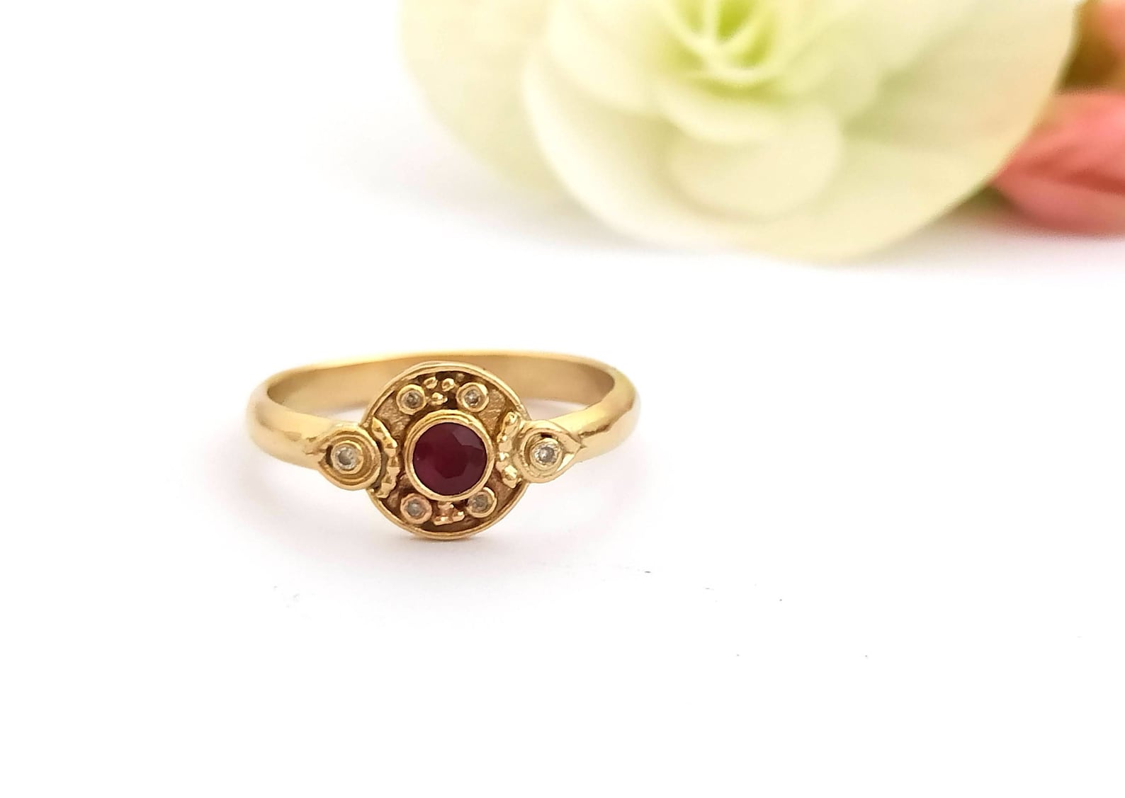 Diamond Ruby Ring Boho Gold Ring Ruby Gold Ring Gold - Etsy
