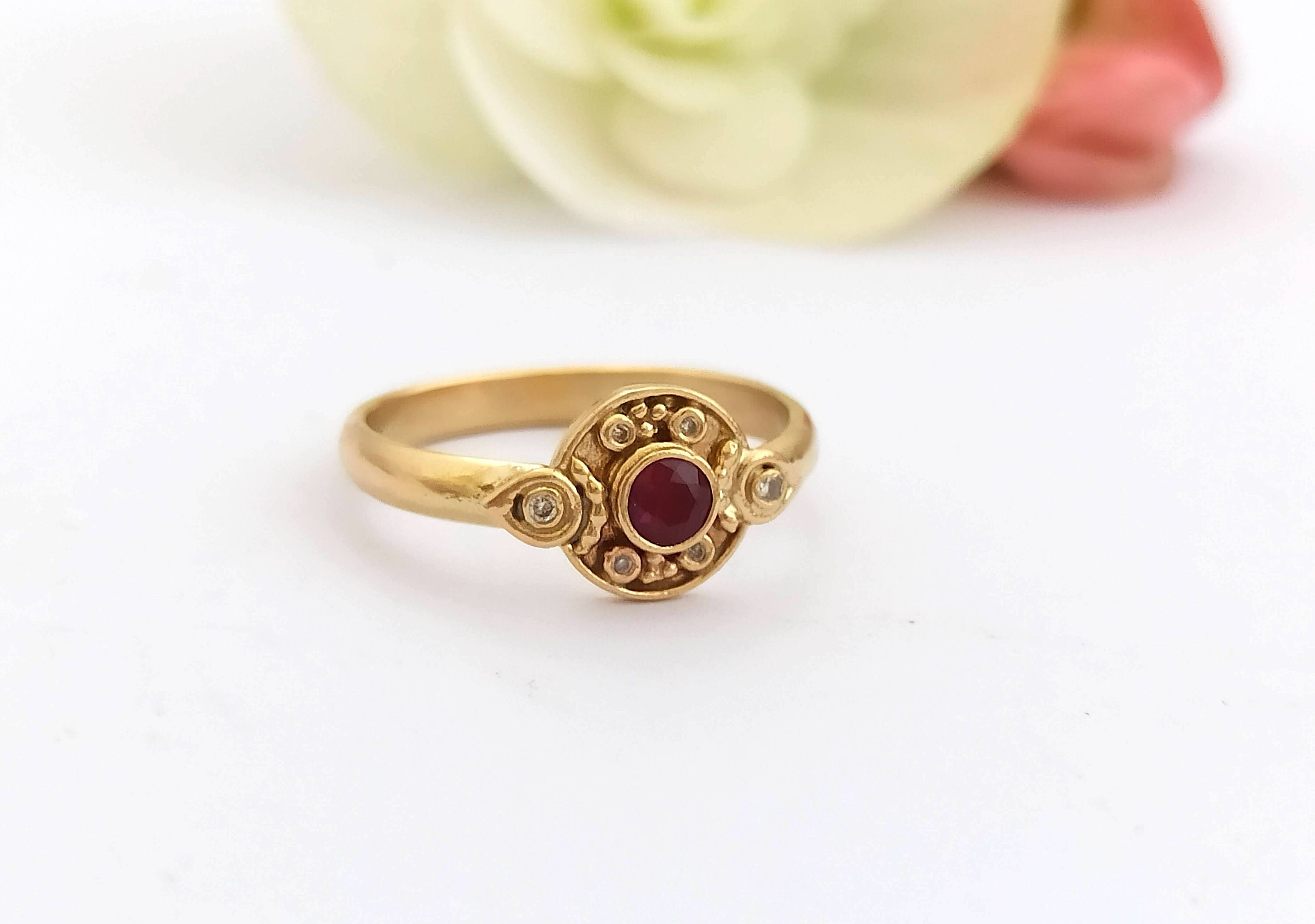 Diamond Ruby Ring Boho Gold Ring Ruby Gold Ring Gold | Etsy