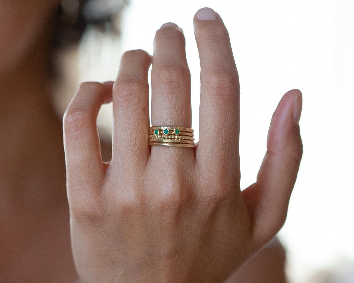 Gold ring set 14k gold stacking rings Solid gold ring 14k | Etsy