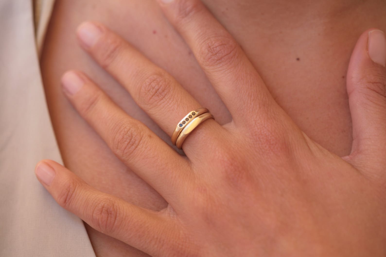 Real Gold Ring Set Sapphire Gold Rings Dainty Signet Rings - Etsy