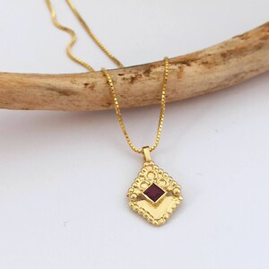 Solid Gold Necklace, 14k Gold Necklace, Gold Ruby Necklace, Gold ...