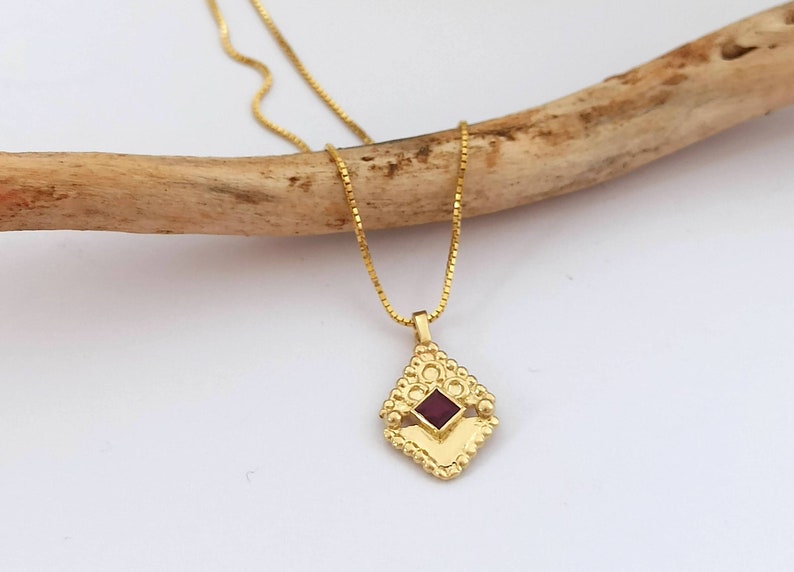 Gold ruby necklace Gold pendant necklace 14k Gold Necklace | Etsy
