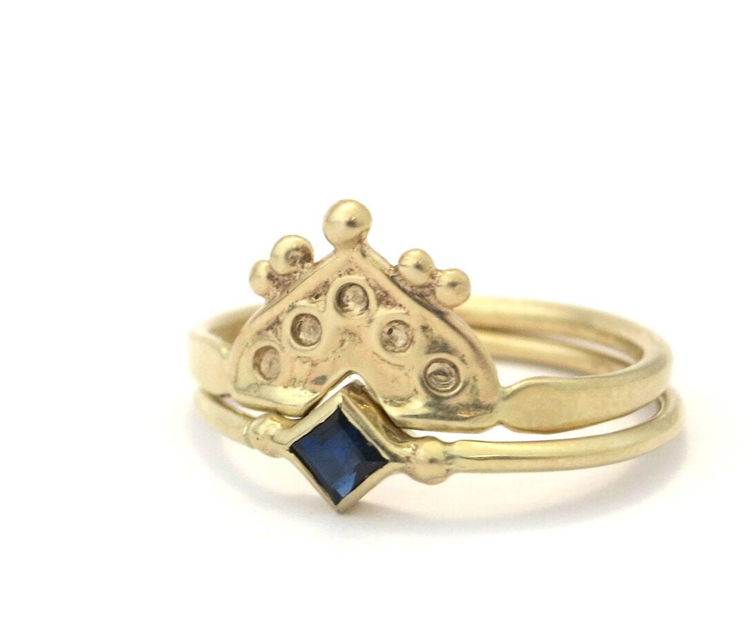 Stacked Gold Ring Set, Solid Gold Ring Set, Engagement Ring Set, 14k ...