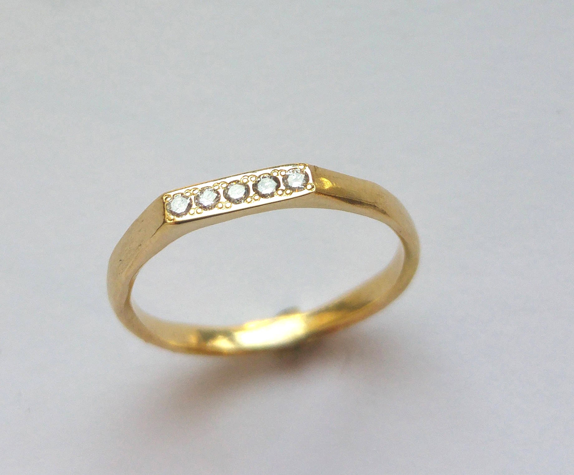 Diamond Signet Ring, 14k Diamond Ring, Gold Ring for Women, Diamond Bar ...