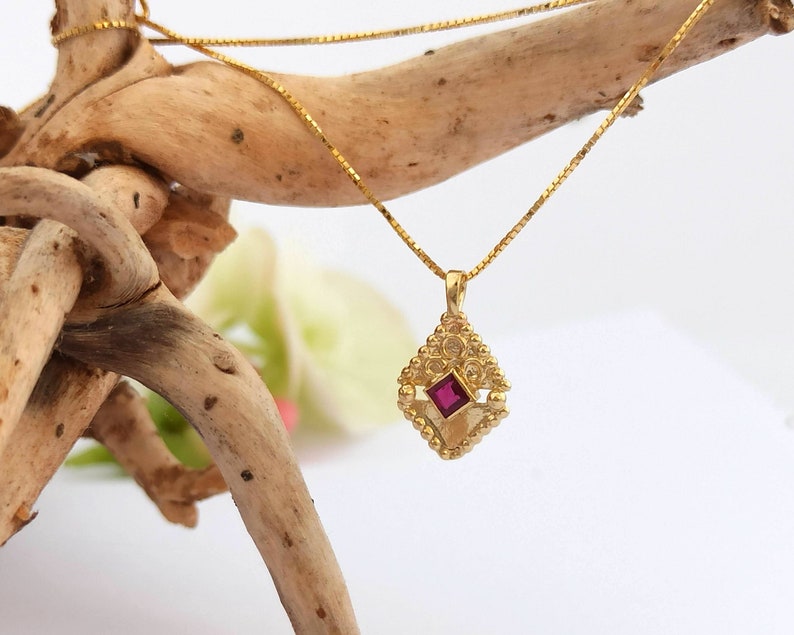 Gold ruby necklace Gold pendant necklace 14k Gold Necklace | Etsy