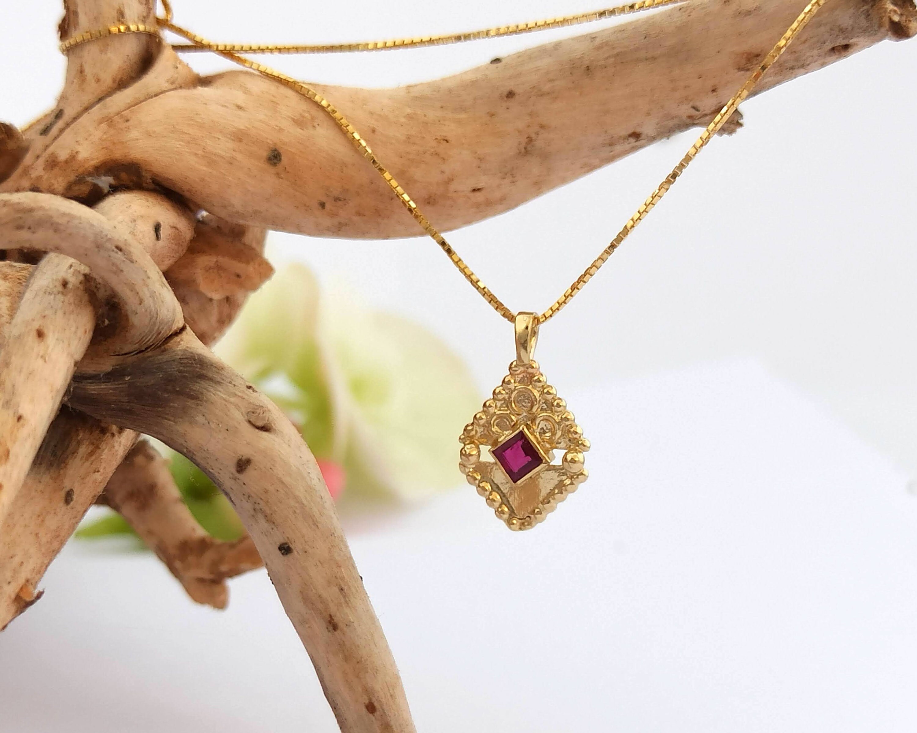 Gold Ruby Necklace Gold Pendant Necklace 14k Gold Necklace | Etsy