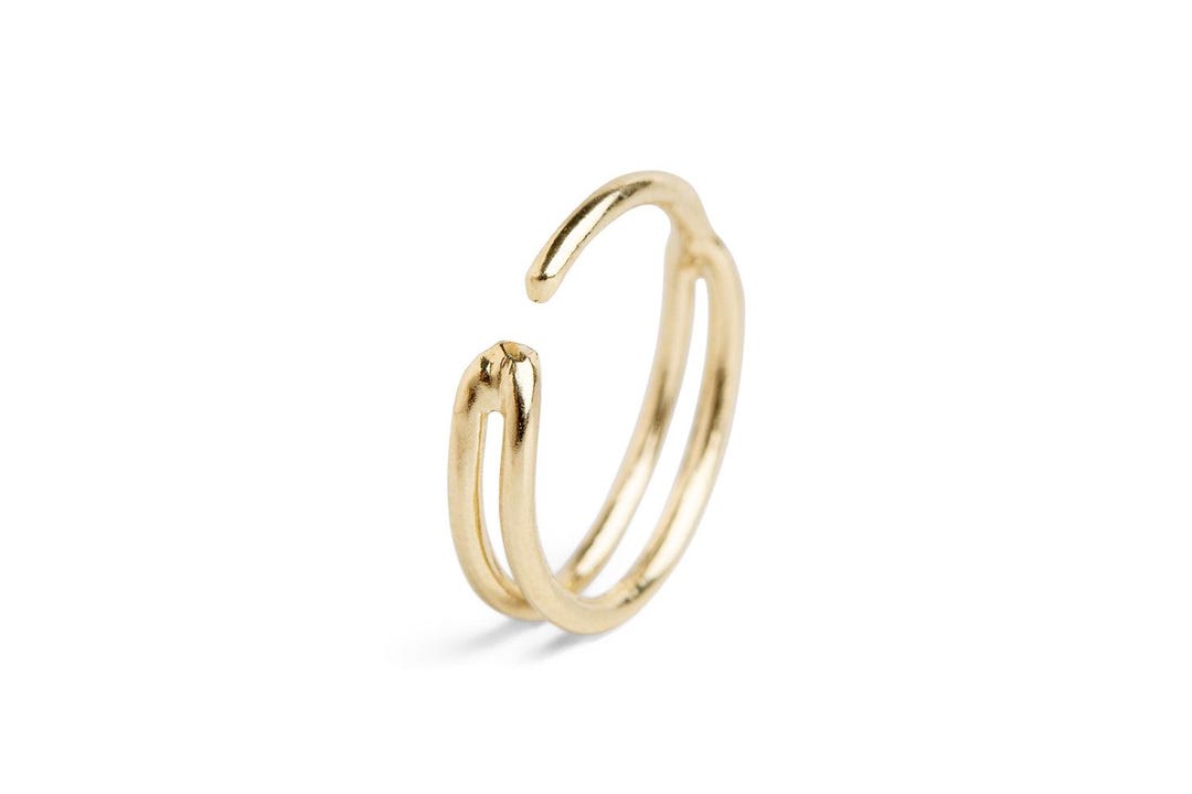 Solid Gold Nose Ring, Double Nose Ring, Dainty Nose Hoop, Delicate Nose ...