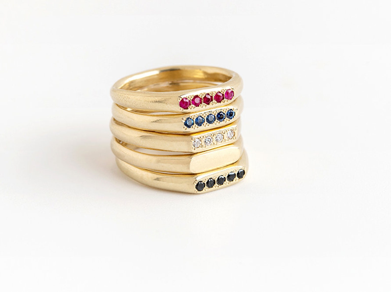 Real Gold Ring Set Sapphire Gold Rings Dainty Signet Rings - Etsy