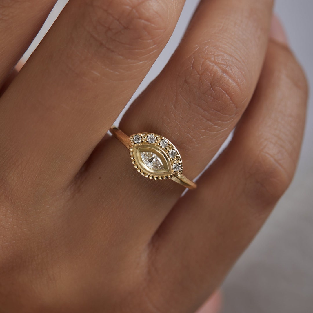 Gold Diamond Ring, Marquise Diamond Ring, Diamond Engagement Ring, 14k ...
