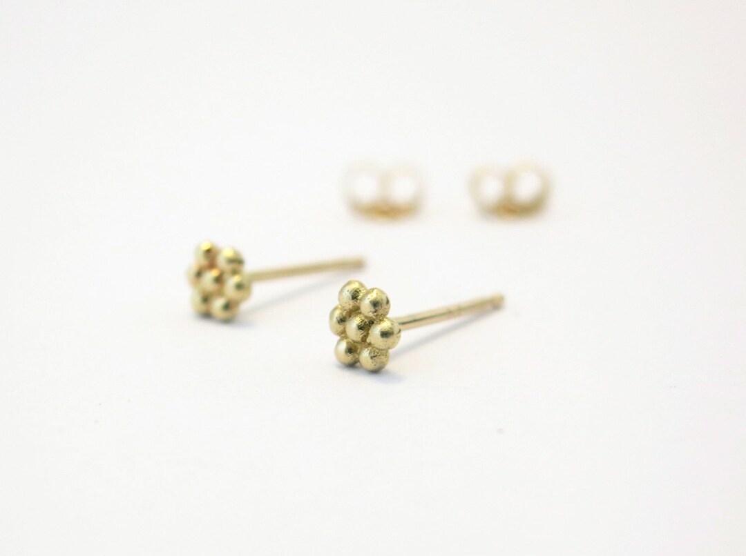 Tiny Flower Studs, 14k Gold Flower Studs, Small Stud Earrings, Solid Gold Studs, Tiny Stud ...