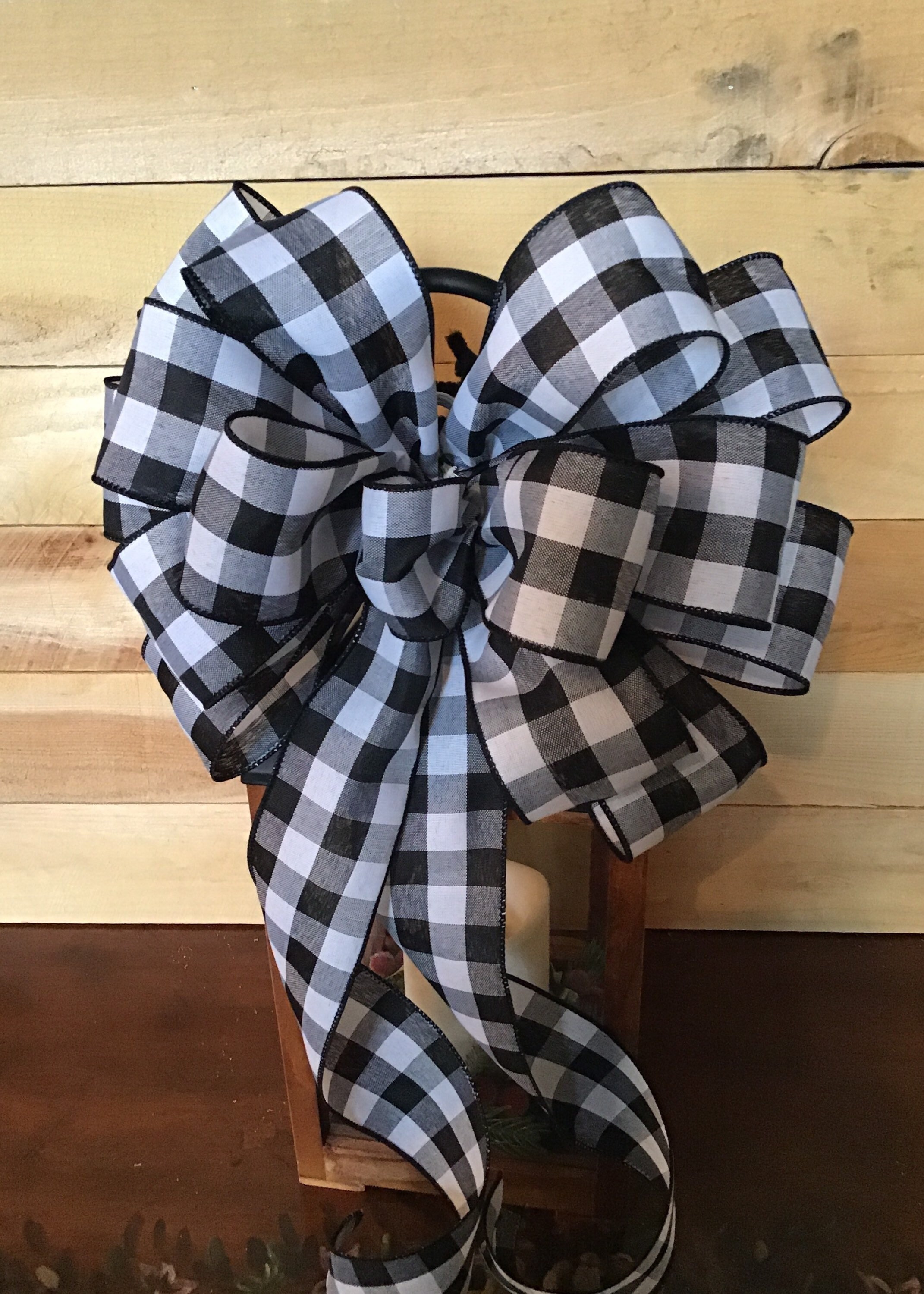 Black & White Farmhouse Buffalo Plaid 12” Bow Tree Topper Lg Wreath ...