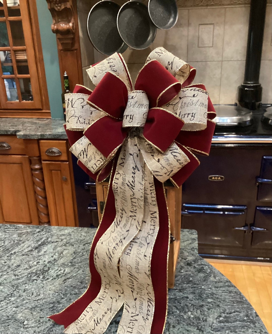 Burgundy Velvet Gold Edges Layered With Antique French Script Ribbon 12 ...