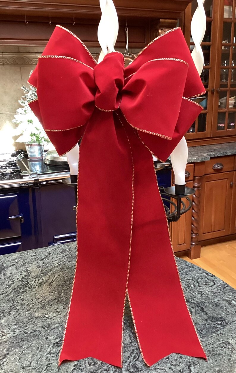Huge 14” Wide Christmas Red Velvet Bow for Indoor or Outdoors Tree ...