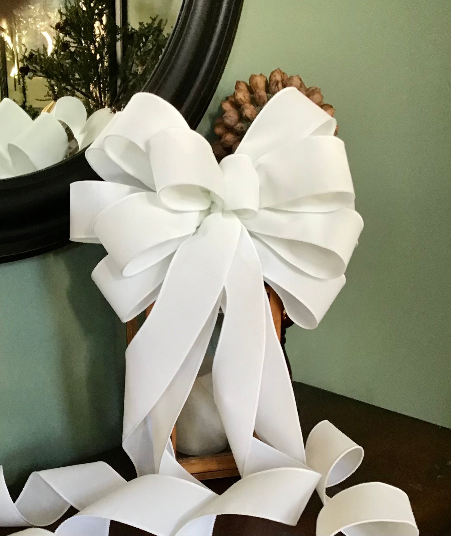 Pure White Velvet 12” Wide Bow Celebration of Life Funerals Christmas ...