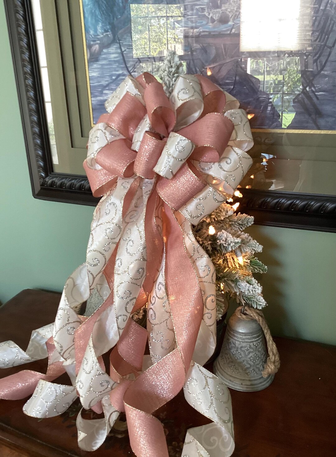 Lovely Rose Gold Pink Ribbon Layered With Sparkling Swirls of Silver ...